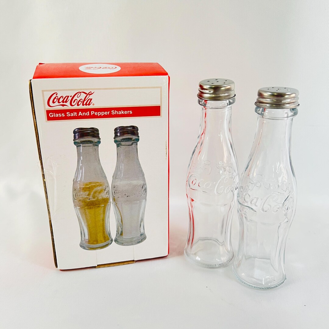 New Glass Coca Cola Salt and Pepper Shakers, Cola Bottles, in Original ...