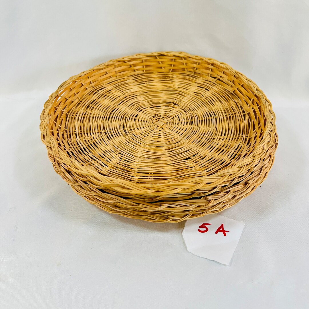 Set of 5 Retro Wicker Paper Plate Holders, Natural Color, 9-3/4" Edge ...