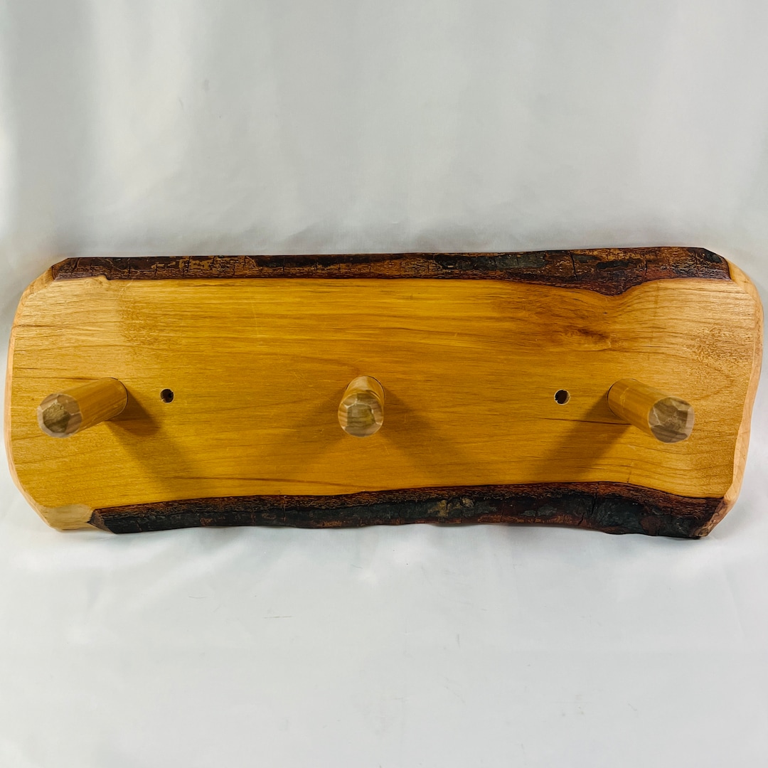 Rustic Natural Wood 3 Peg Coat/hat Rack, Lodge, Man Cave Rack, Rustic ...
