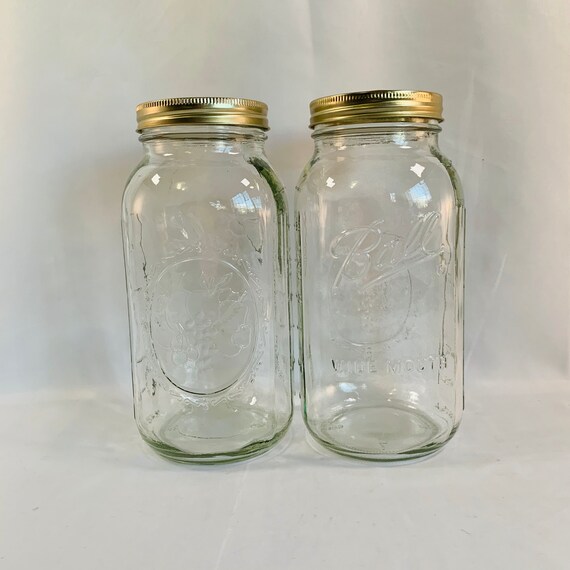 Set of 2 Large Wide Mouth Ball Mason Jar With Lids 2 Side | Etsy