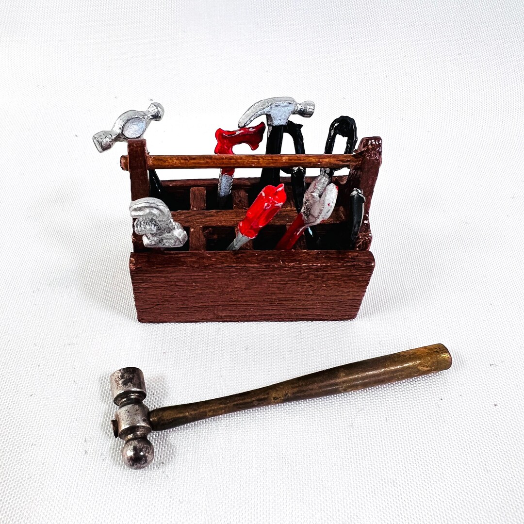 Miniature 10 Piece Tool Box and Tools, Wood Tool Box, Metal Tools, Box ...