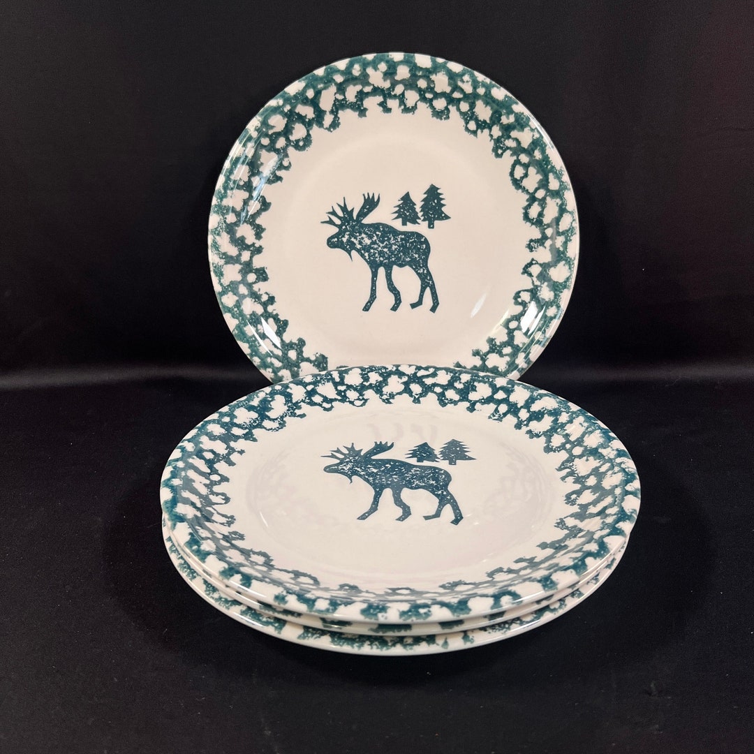 4 Dinner Plates Folk Craft Moose Country Plates, Oven to Table ...