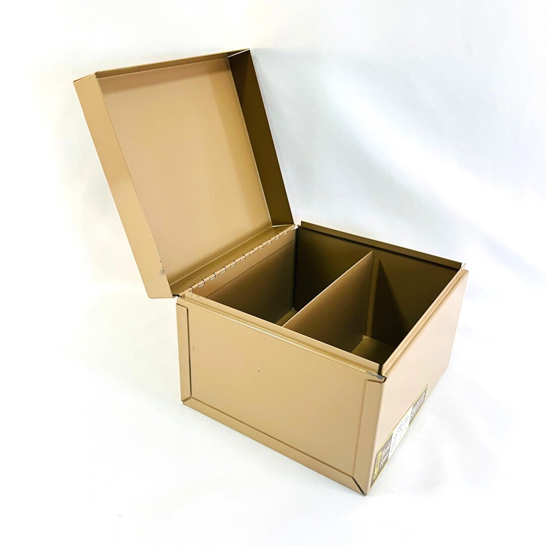 Vintage Harold Square Light Brown Metal Box, Recipe Box, Trinket Box ...