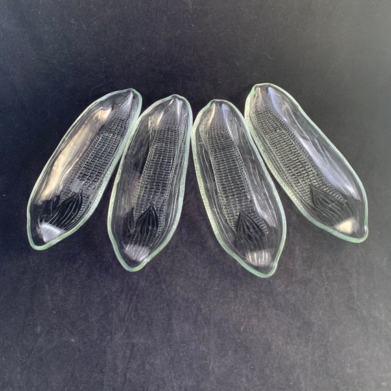 Set of 4 Clear Glass Corn Cob Dishes Complete Set Textured - Etsy