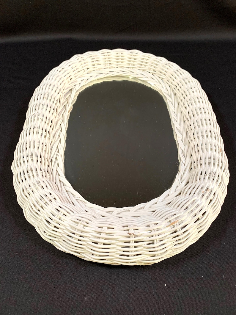 Shabby Chic White Wicker Oval Wall Mirror, Wicker Not Plastic 16" X 12 ...