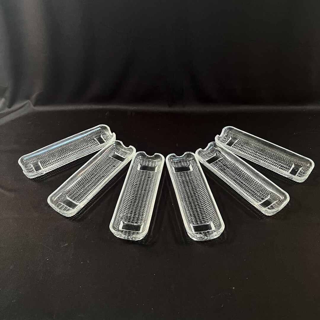 Set of 6 Clear Glass Corn Cob Dishes, Complete Set, Textured Corn Cob ...