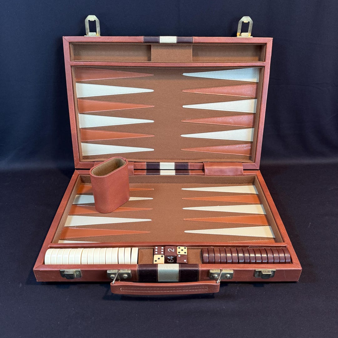 Large Backgammon Attache Set, Complete, Retro Game, Vintage Backgammon Set Complete in Carrying ...