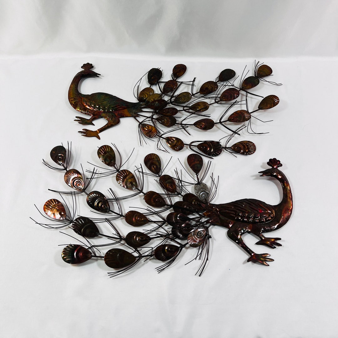 Vintage 1970 Metal Peacock Wall Hangings Retro Wall Design Bird Metal Wall Hanging Peacock