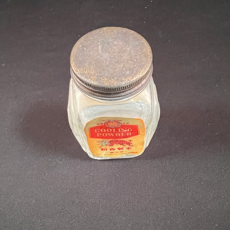 Vintage Asian Cooling Powder Glass Jar With Metal Lid, Rustic Glass Jar ...