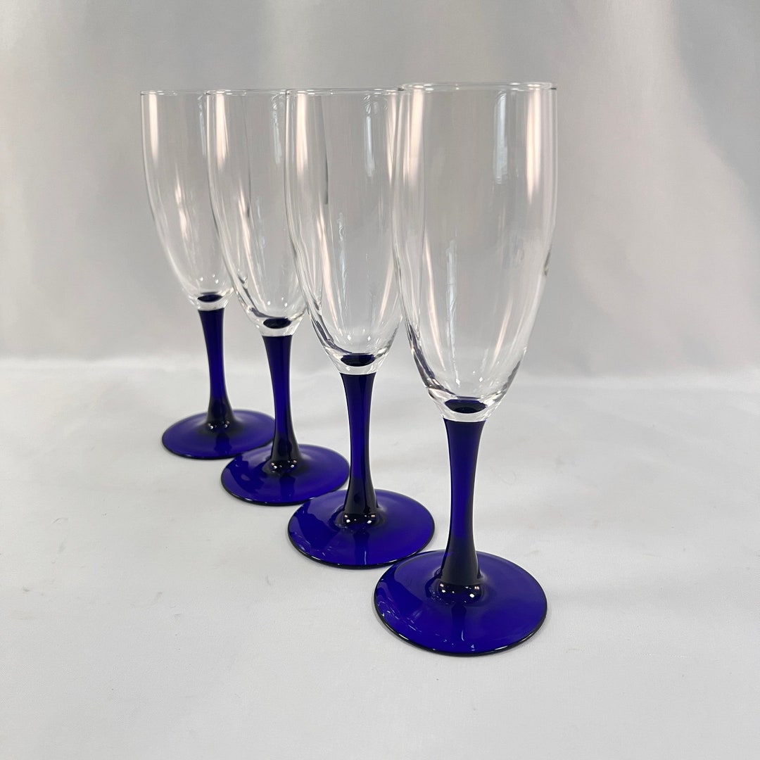 4 Vintage Cobalt Blue Stem Champagne/wine Glasses, Holds 6 Oz ...