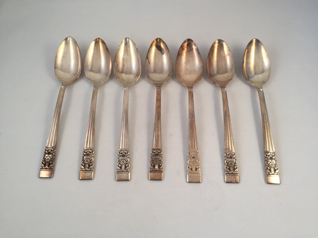 Set of 7 Silver Plate Community Coronation Pattern Soup Spoons, Ornate ...