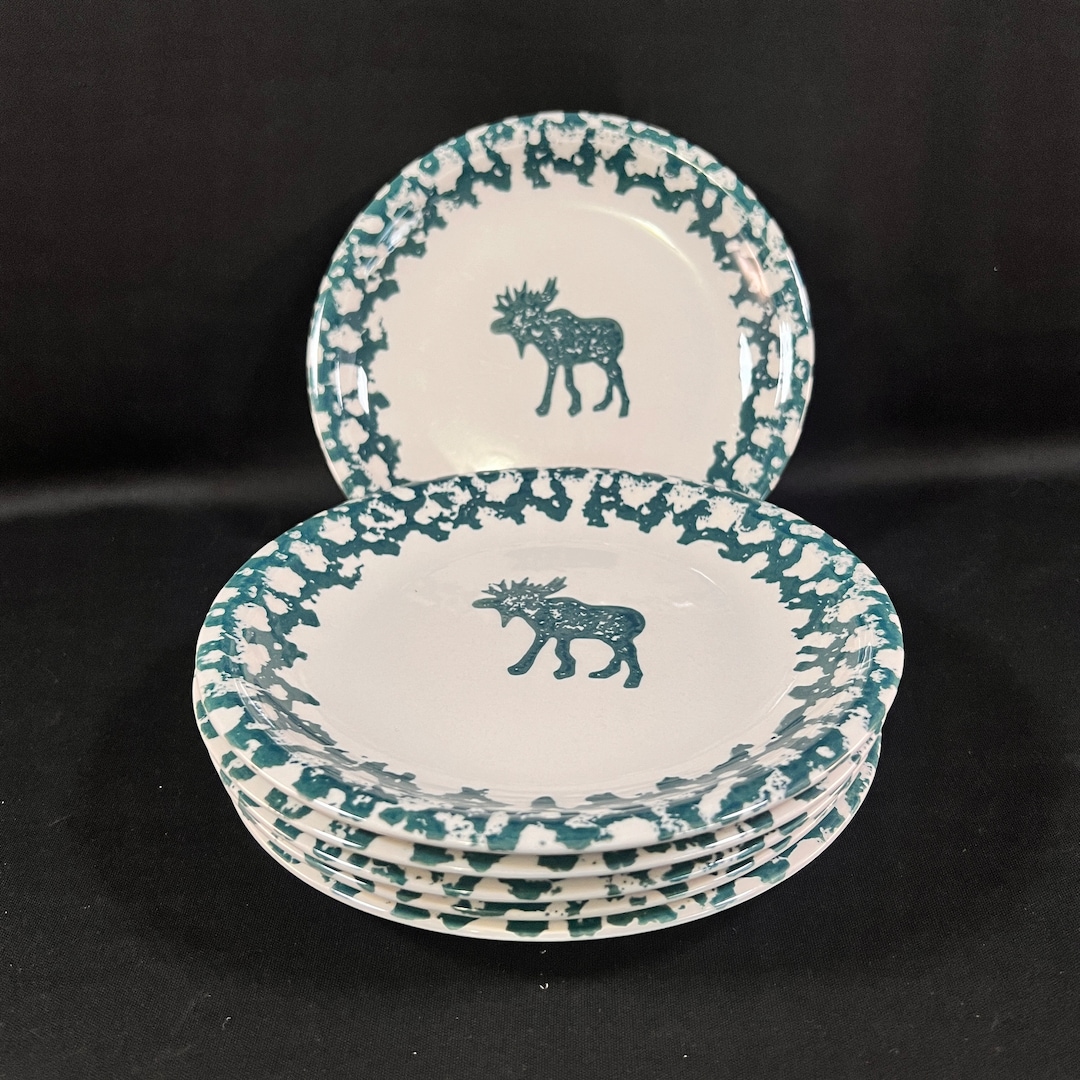 Dessert/salad 6 Folk Craft Moose Country Plates, Oven to Table ...