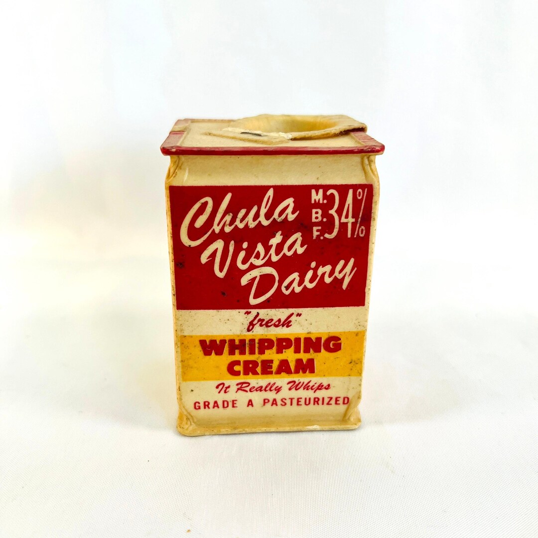 Vintage Whipping Cream Carton, Chula Vista Dairy MBF 34%, One Half Pint ...