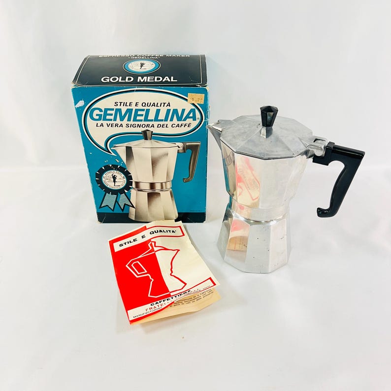 Vintage Italian Expresso Coffee Maker, Gold Medal "gemelliana" 6 Cups ...