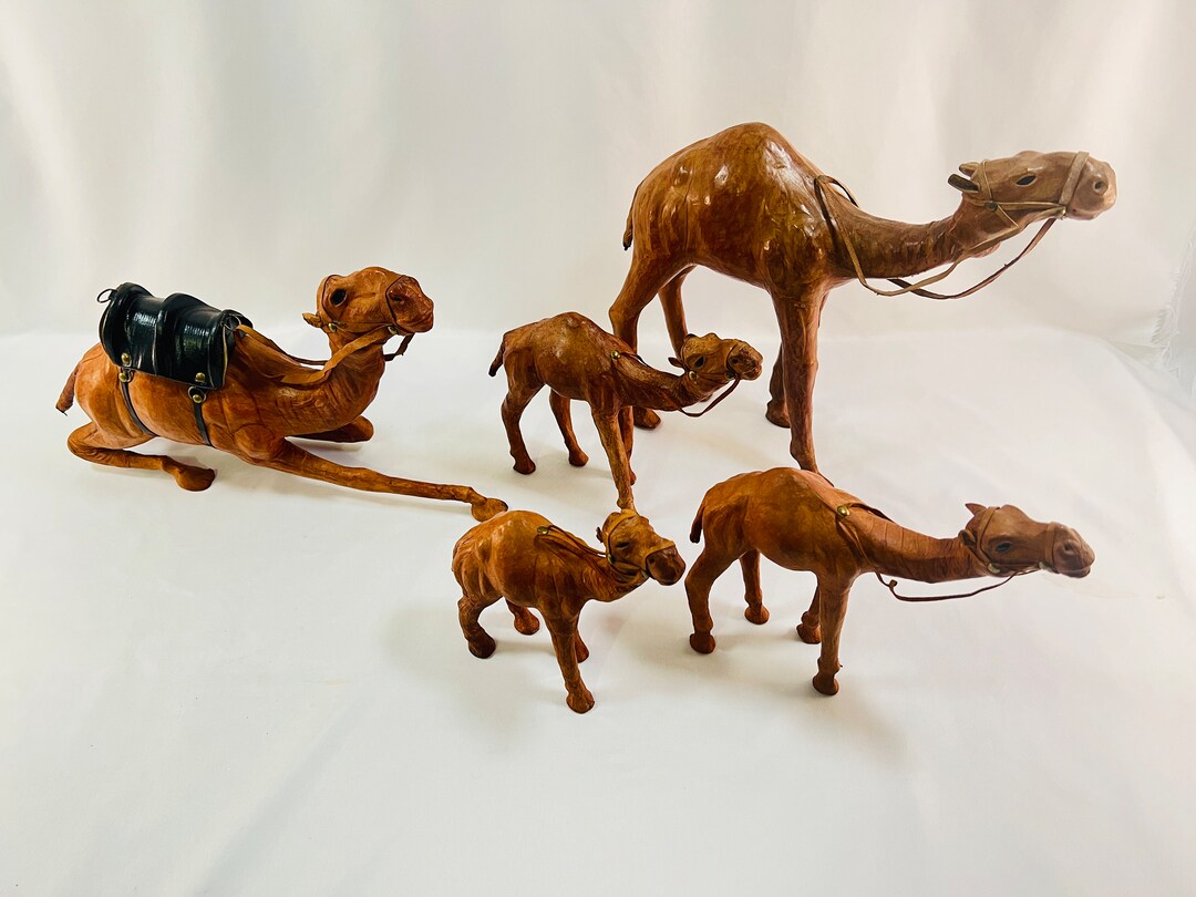 Antique Leather Camels, 5 Piece Set, 2 Large, 2 Medium and 1 Small ...