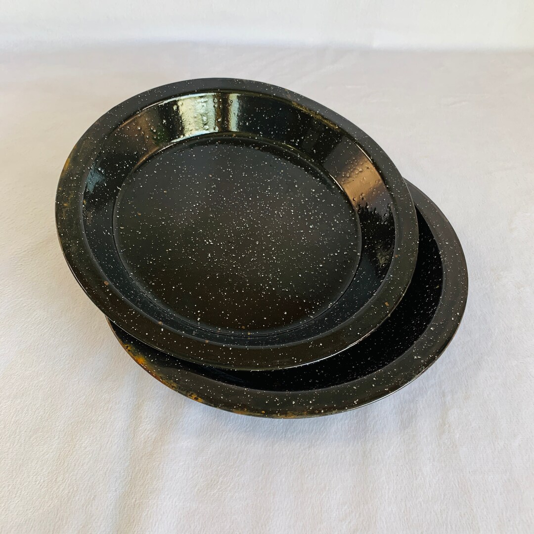 2 Enamelware 10 Speckled Black Pie Pans Camping Pie - Etsy UK