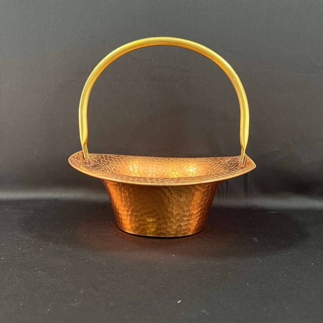 Copper Basket With Brass Handle, Pattern Design Copper Basket, Copper ...