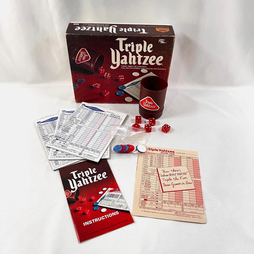 1975 Triple Yahtzee Game Complete With Multiple Score Pads, Shaker Cup ...