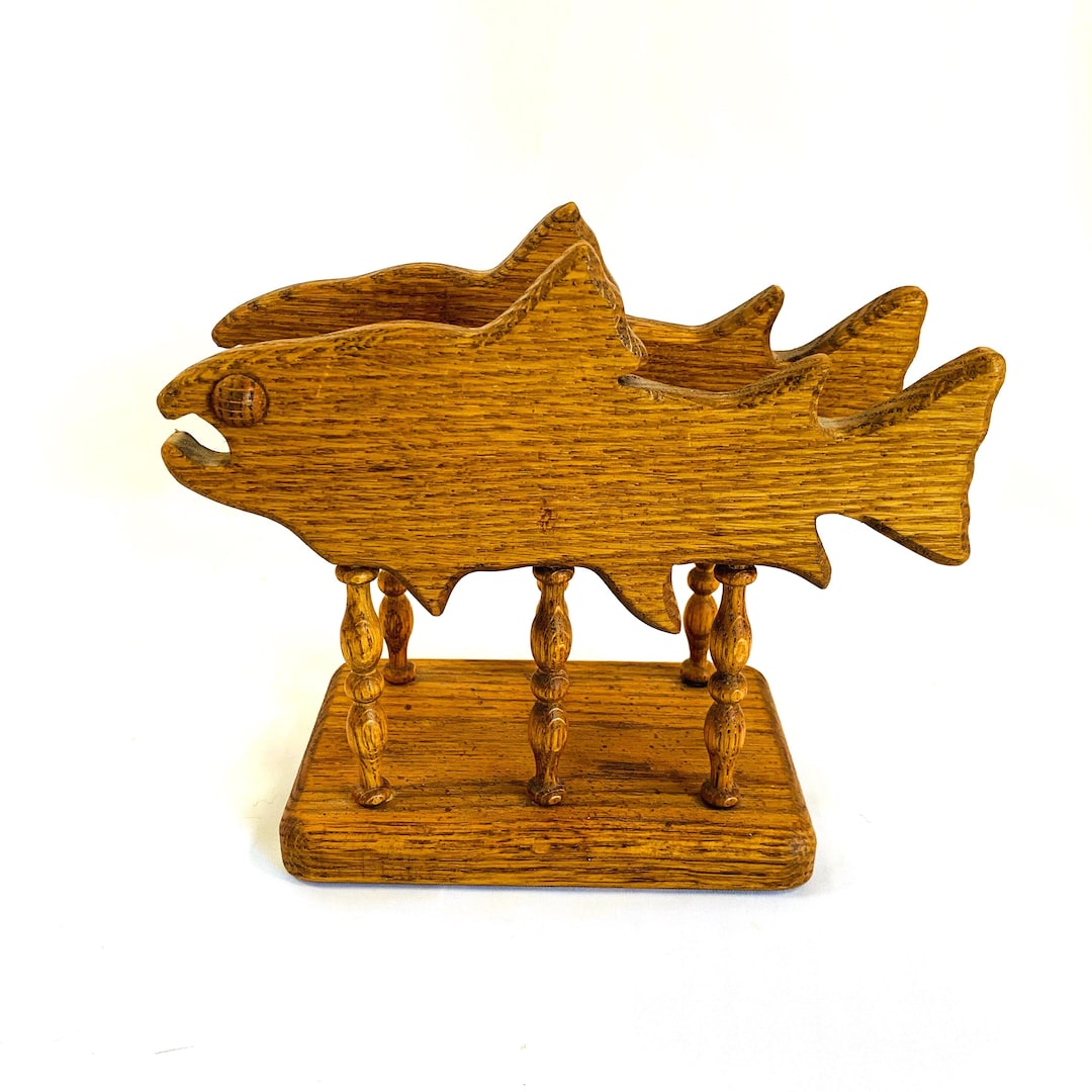 Solid Wood Handcrafted Fish Napkin Holder, Fishing Kitchen Decor, Cabin ...
