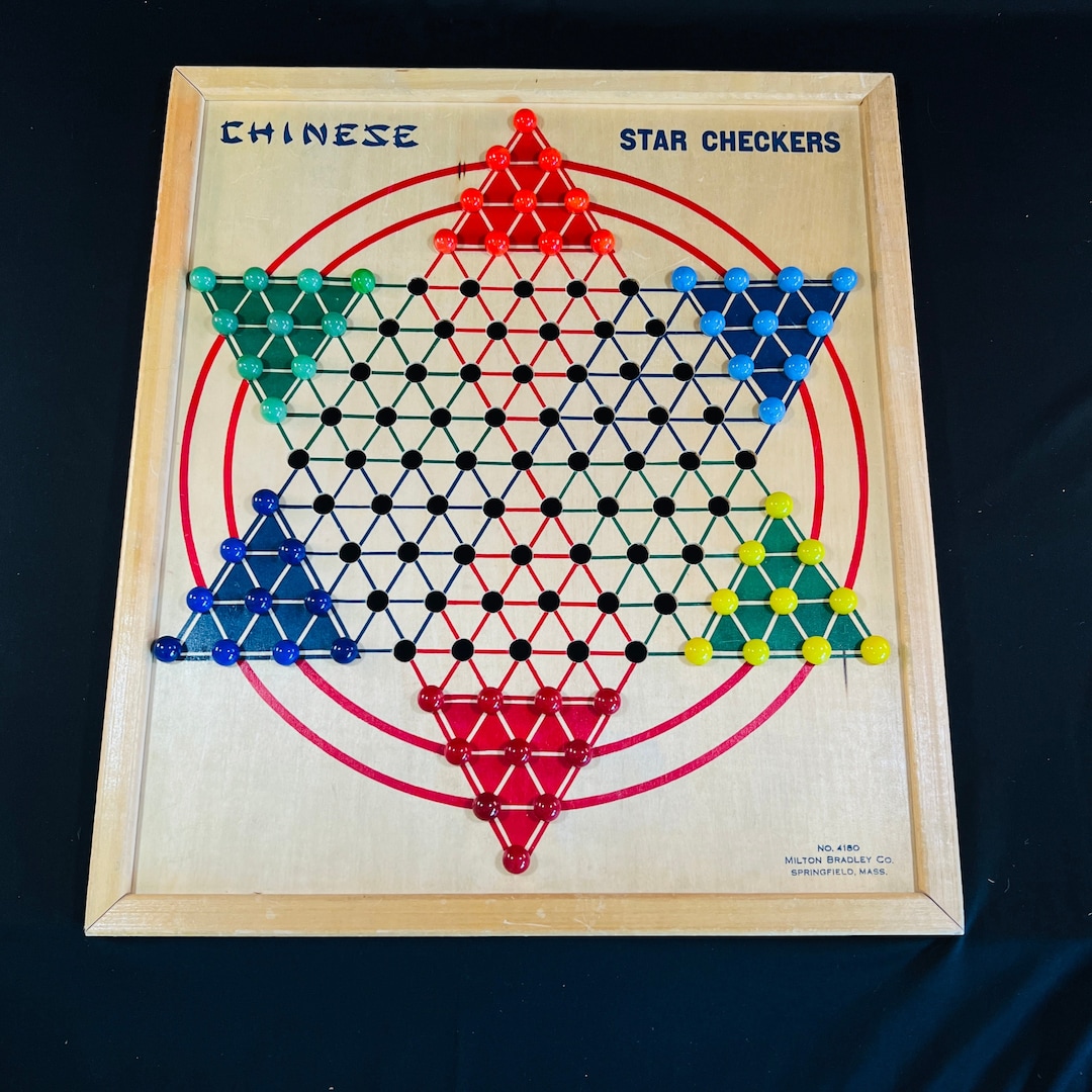 1940's Chinese Star Checkers Wood Board Game, Vintage Chinese Checkers ...