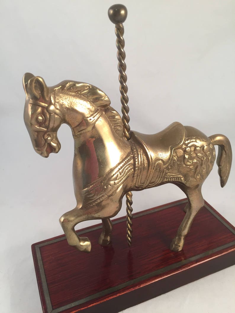Solid Brass Carousel Horse Set on a Lacquered Wood Base | Etsy