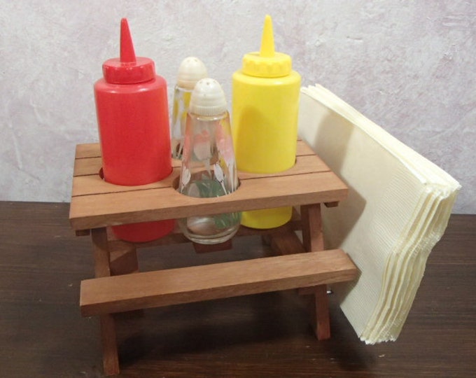 Picnic Table Condiment Holder, Retro, Mustard, Ketchup, Salt, Pepper ...
