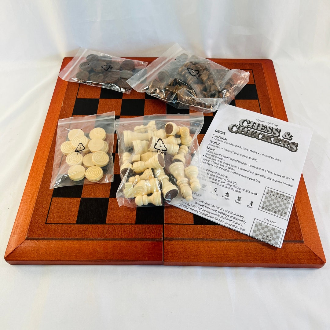 Chess and Checker Set, Complete With Wood Board, All Pieces Are Wood ...