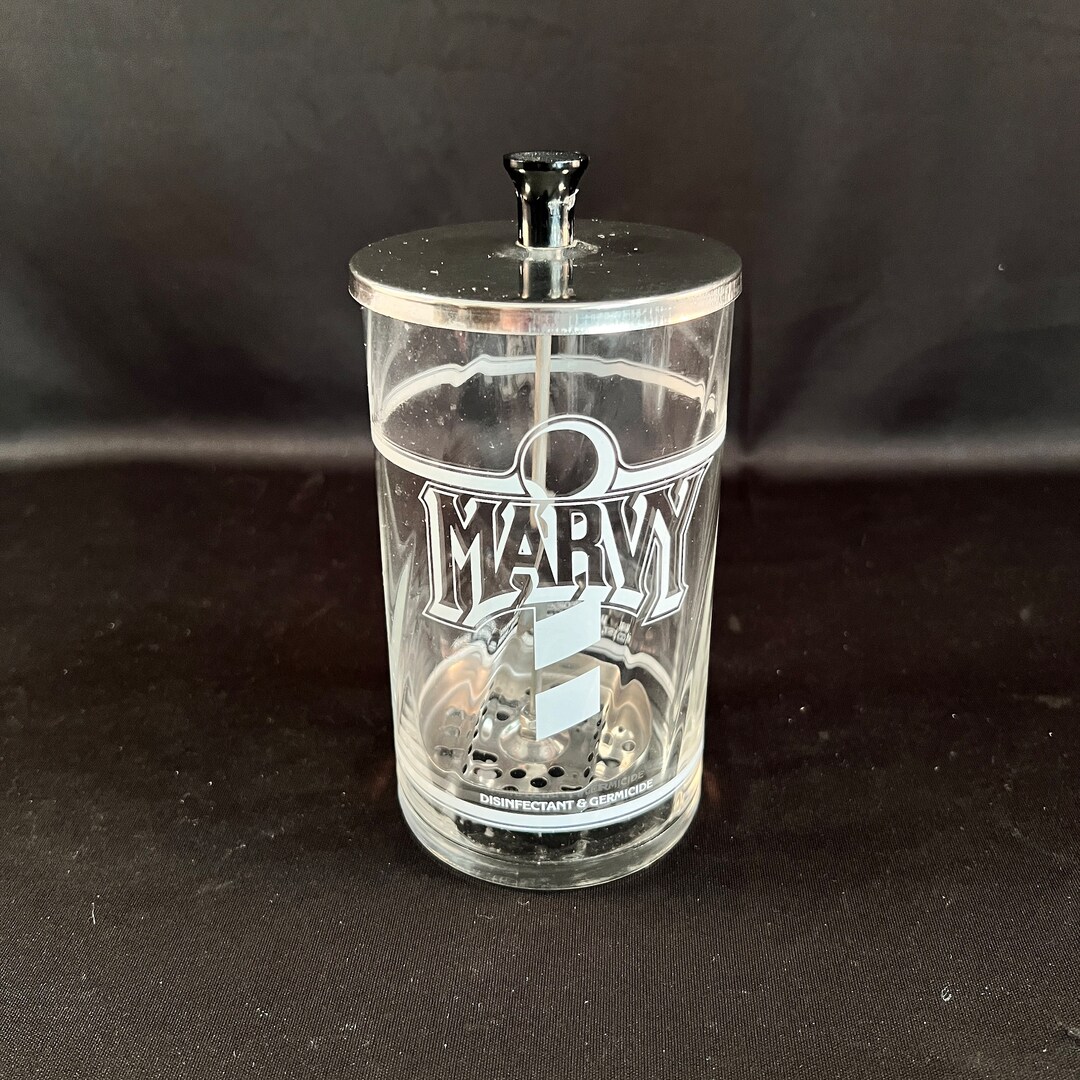 Marvy Germicide & Disinfectant Barber Glass Jar, Retro Barber Shop Comb ...