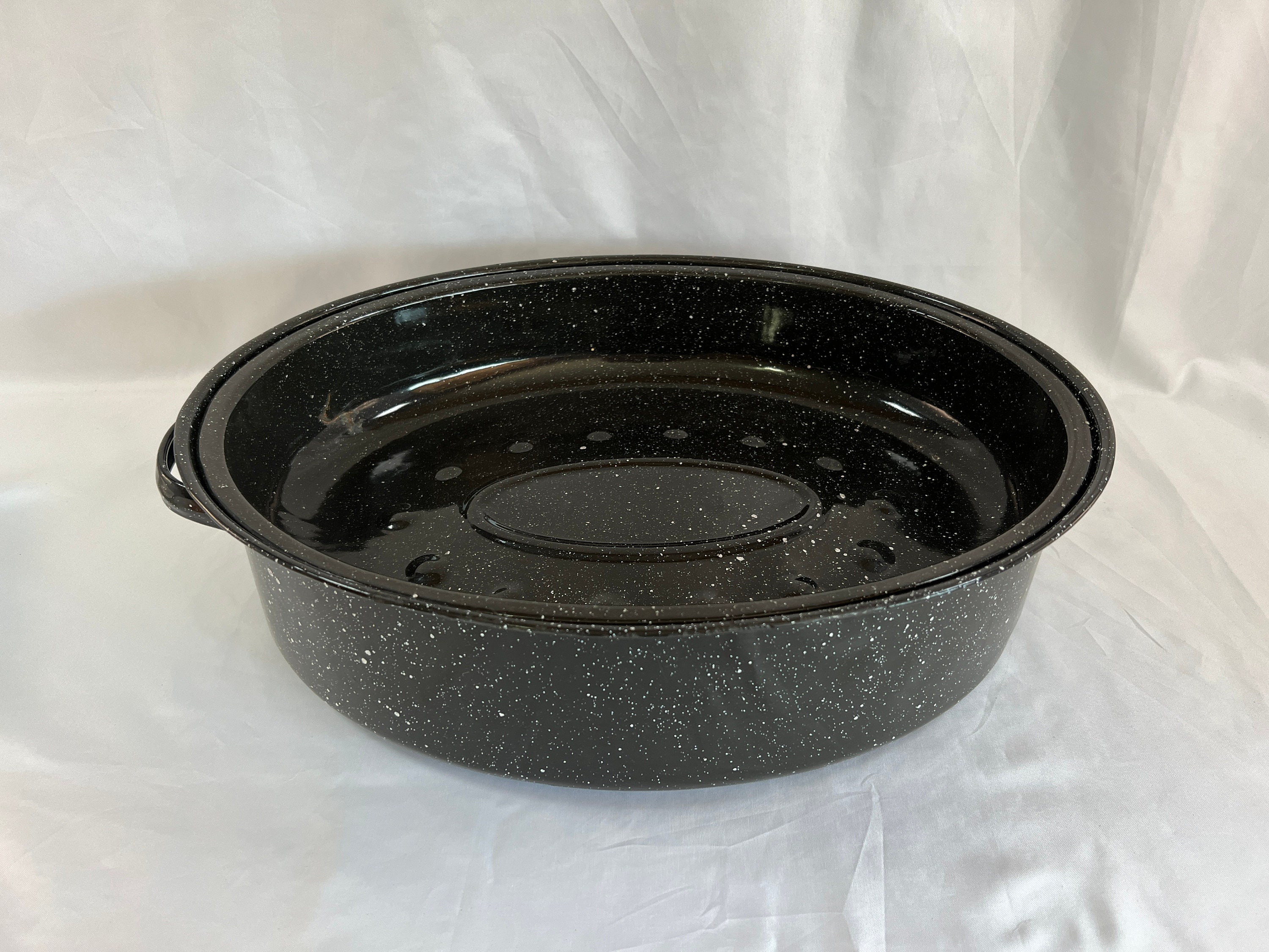 Large Enamelware Roaster Black With White Specks 17 - Etsy