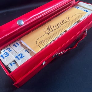 Vintage Tile Rummy in Vinyl Storage Box With Tiles, 4 Racks, 1 Dice ...