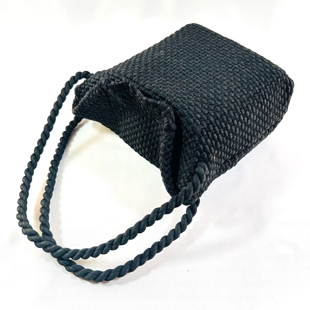 Vintage Black Box Style Handbag, Double Handles, Flap Over Top ...