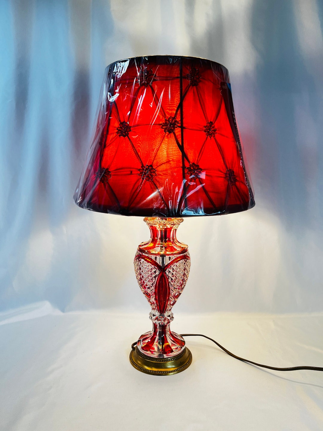 Ruby Red Crystal Table Lamp With Beautiful Red Lamp Shade Still in ...