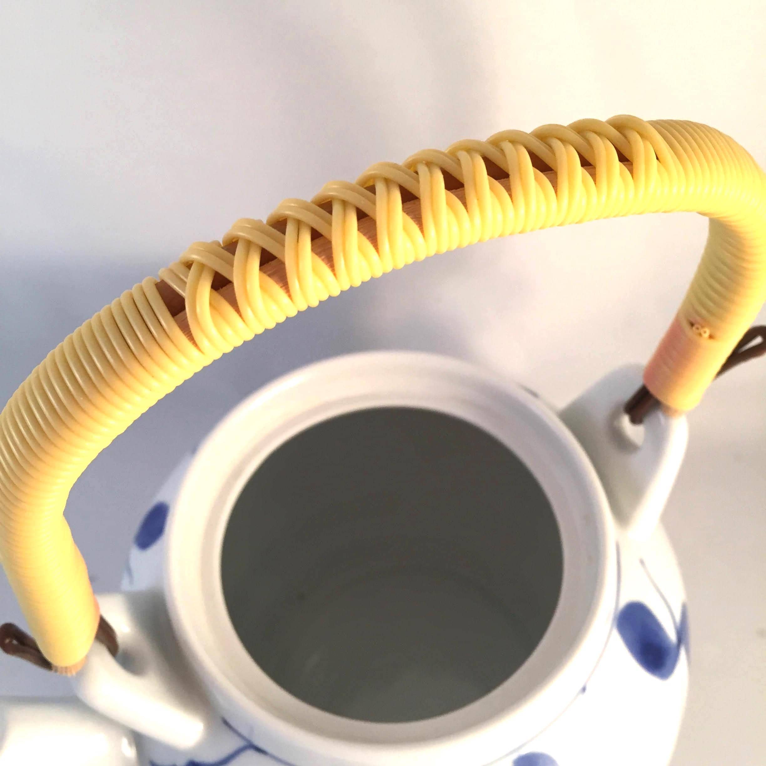 Asian Stoneware Tea Pot Wicker Style Handle and Screen Insert ...