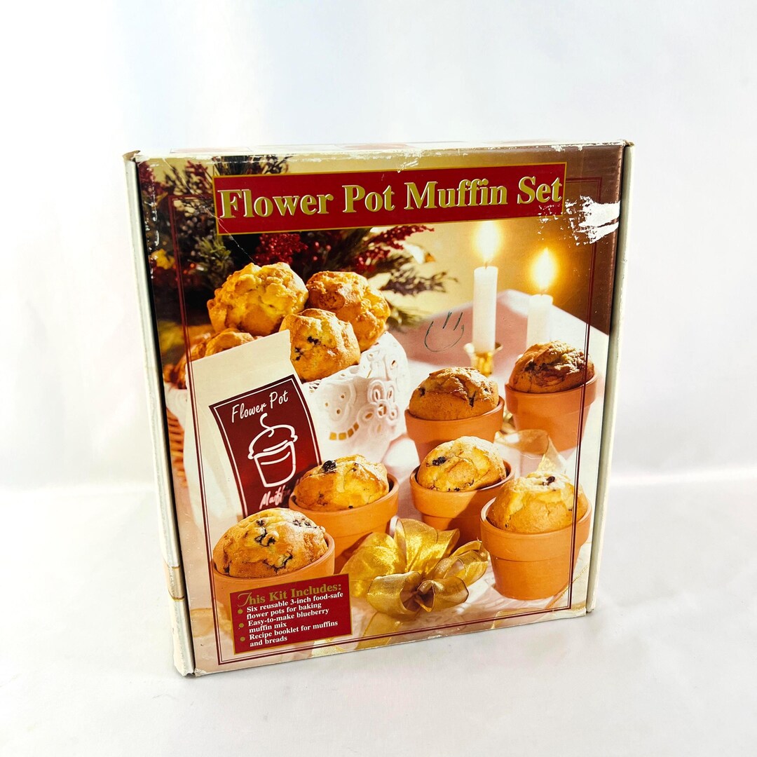 New/vintage Flower Pot Muffin Set, Terra Cotta Muffin Pots With Recipe ...