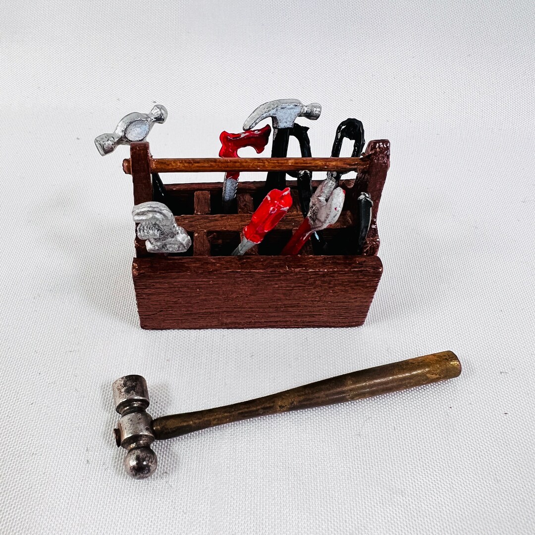 Miniature 10 Piece Tool Box and Tools, Wood Tool Box, Metal Tools, Box ...