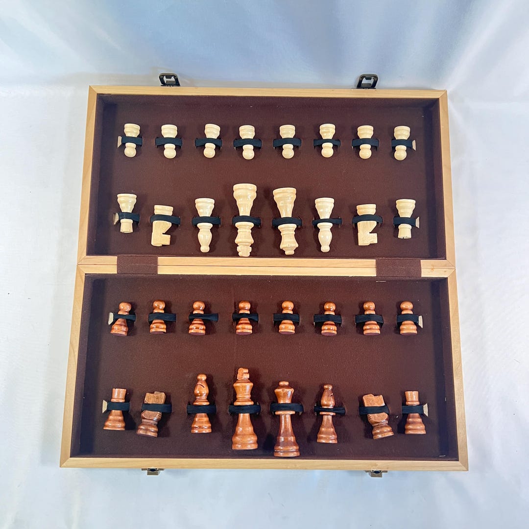 Chess Set in Hinged Wood Box, All Wood Box With Wood Chess Pieces ...