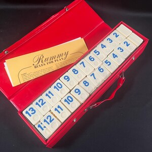Vintage Tile Rummy in Vinyl Storage Box With Tiles, 4 Racks, 1 Dice ...