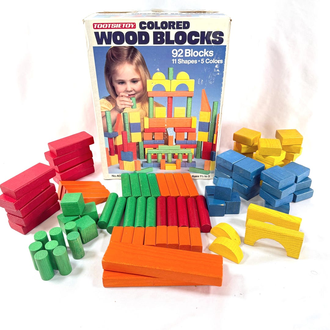 Complete Set of 92 Painted Wood Blocks, Primary Color Blocks, Multiple ...
