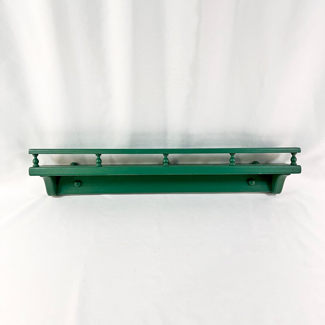 Vintage Painted Wood Plate Shelf With Dowel Ledge Guard, Indent Slot ...