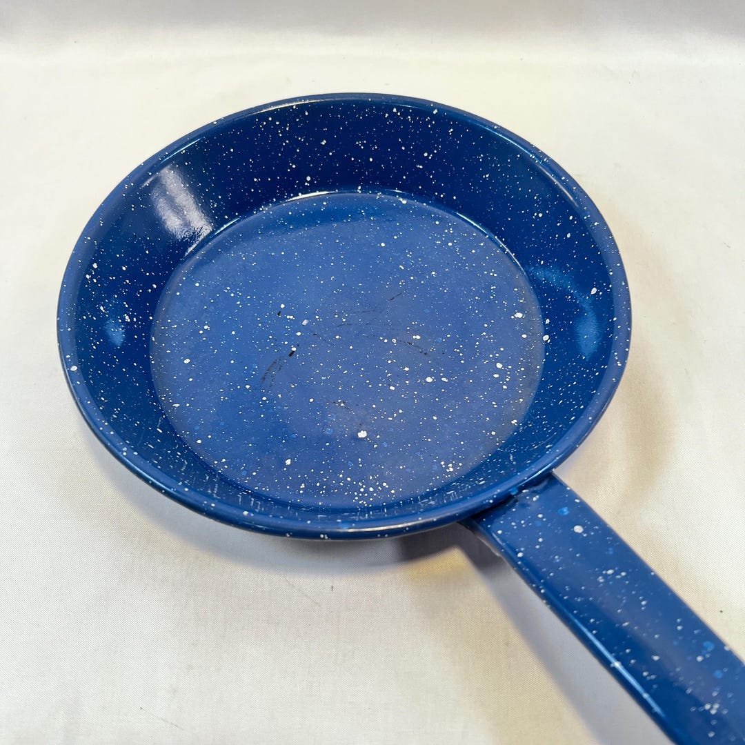 9" Enamelware Fry Pan Blue With White Speckles, Outdoor, Camping or ...