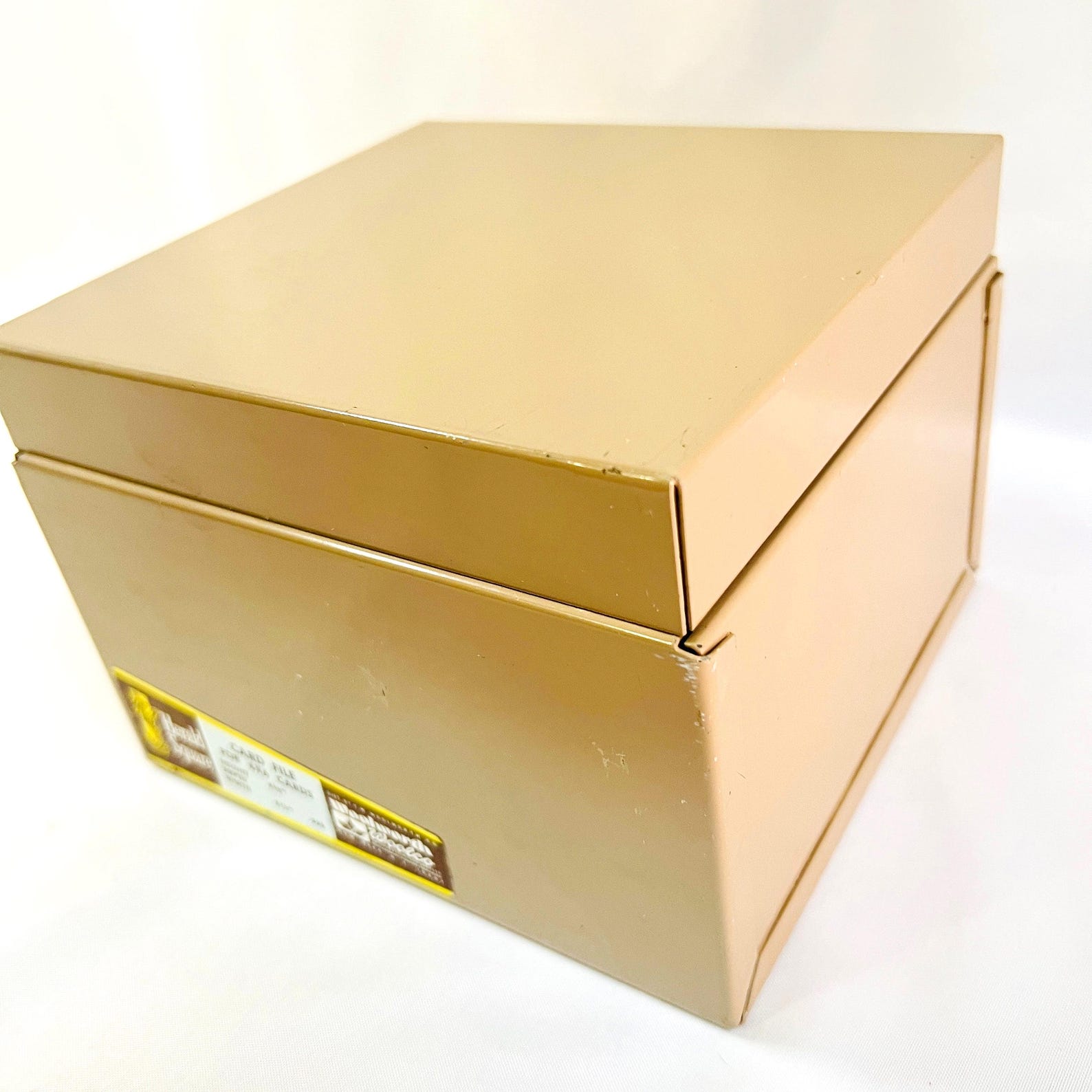 Vintage Harold Square Light Brown Metal Box, Recipe Box, Trinket Box ...