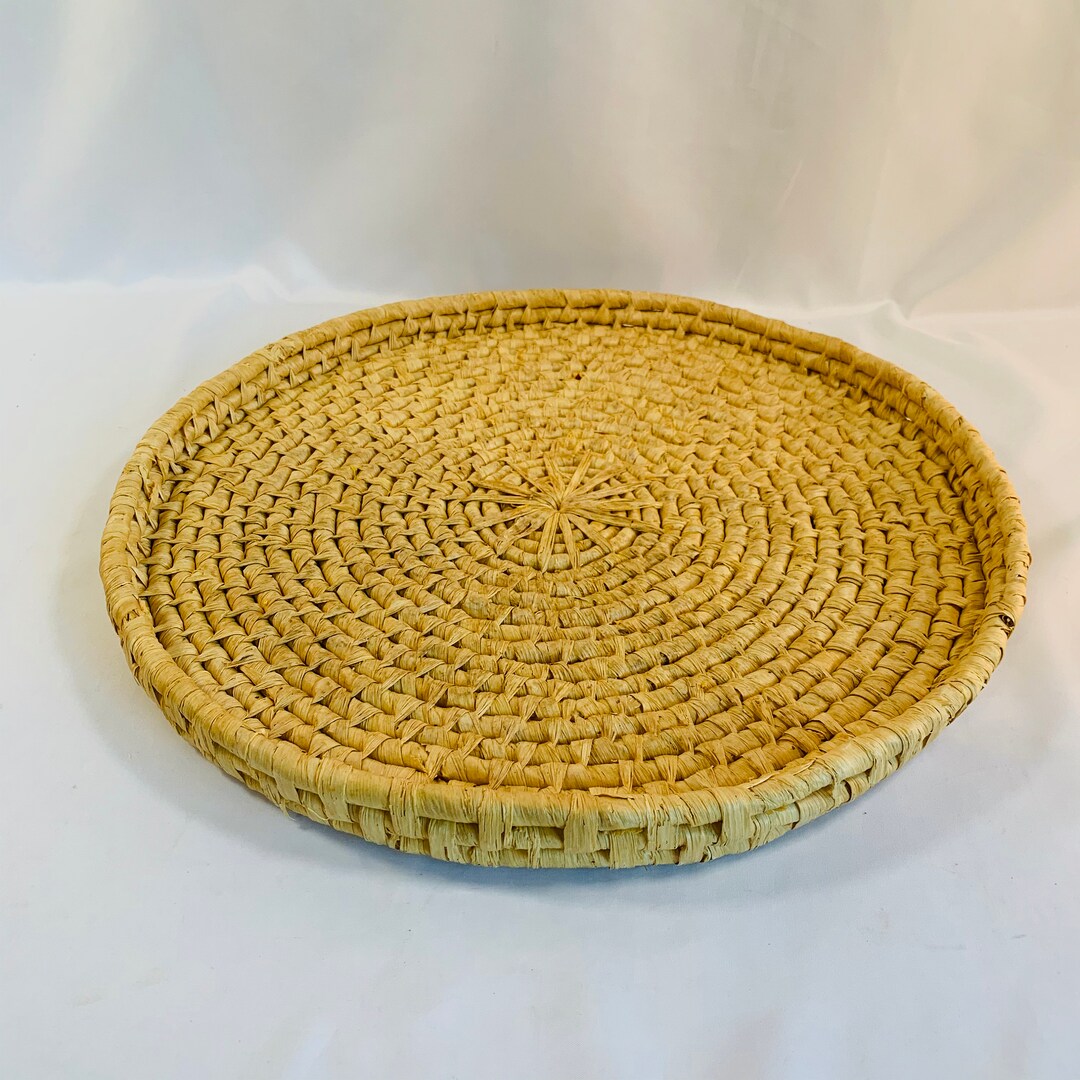 Extra Large Rattan Tray, Retro, Straw Design, Centerpiece 18 Wide X 1-3 ...