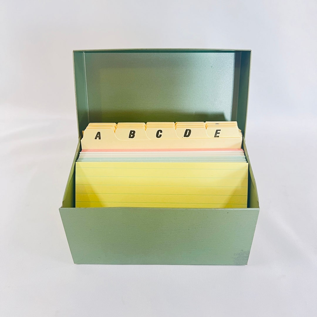 J.chen & Co Green Metal File Box With Blank Striped Cards and A-Z ...