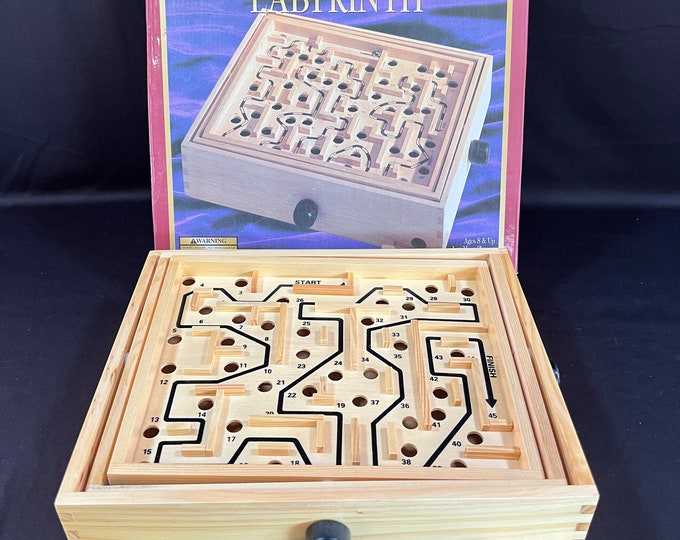 Vintage Solid Wood Labyrinth Game in Original Box With 2 Steel Marble ...