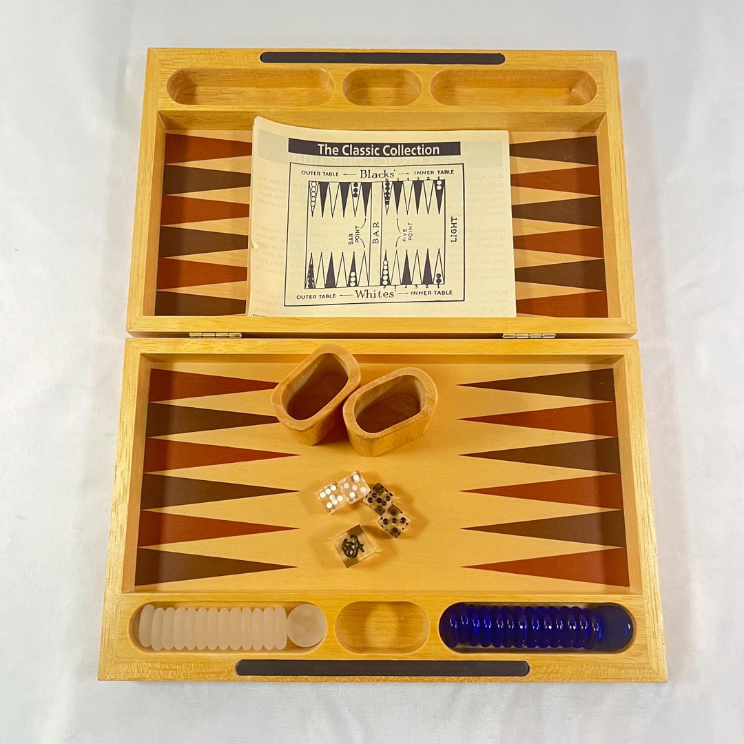 Backgammon Set in Wood Box, All Wood Box With Stone Pieces, Wood ...