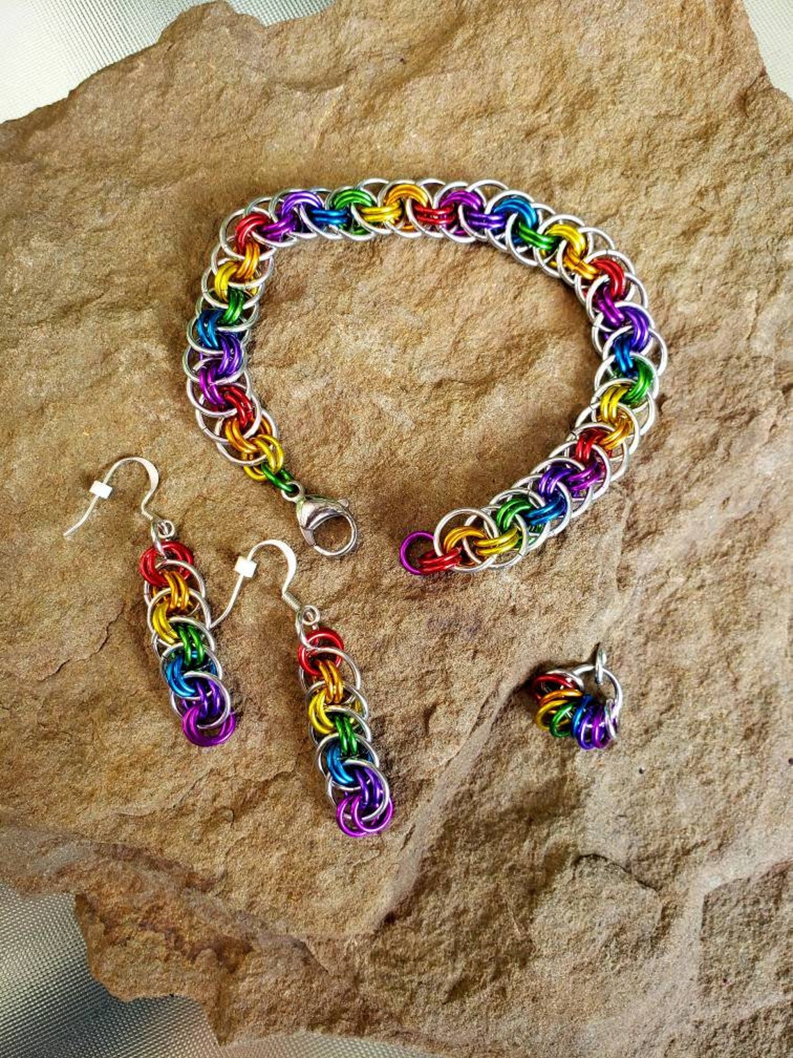 Rainbow Anodized Aluminum Bracelet Earrings & Pendant - Etsy