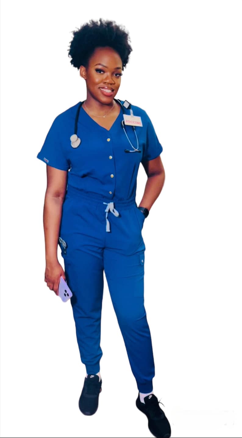 Royal Blue Jumpsuit Scrub With Front Button - Etsy