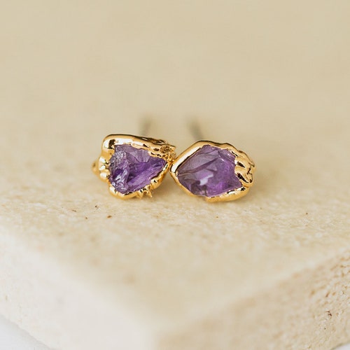 Mini Raw Amethyst Studs Tiny Amethyst Gemstones Minimalist - Etsy