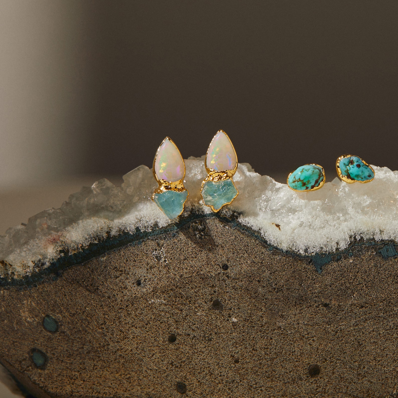 Raw Opal Earrings, Natural Australian Opal Jewelry, Opal Gemstone Studs ...