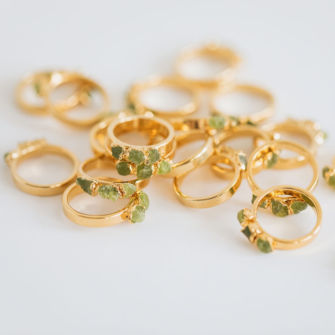 August Birthstone Ring | Raw Stone Ring | Rough Peridot Ring | Green ...